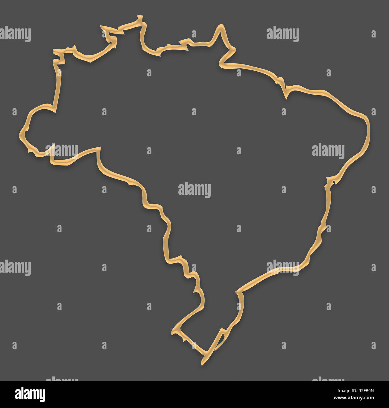 Brazil map in picture frame look with golden brown outline shape Stock ...