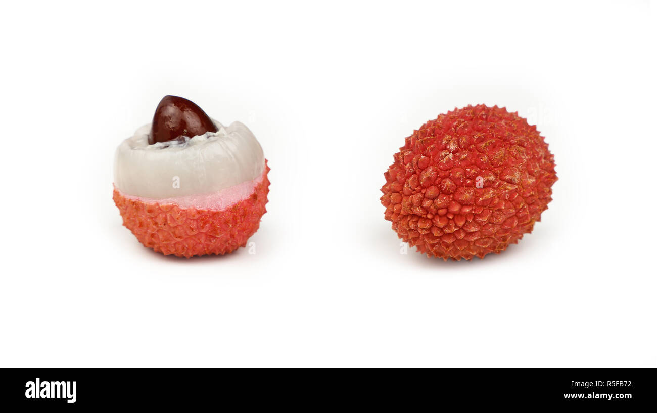Fresh red lychee isolated close up on white Stock Photo - Alamy
