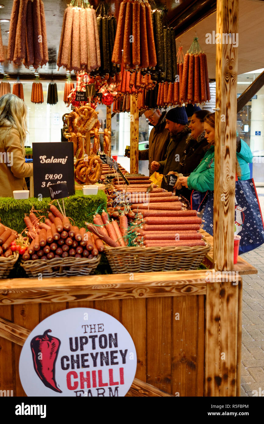 Upton cheyney Chilli farm stall at Bristol christmas Market. Broadmead ...