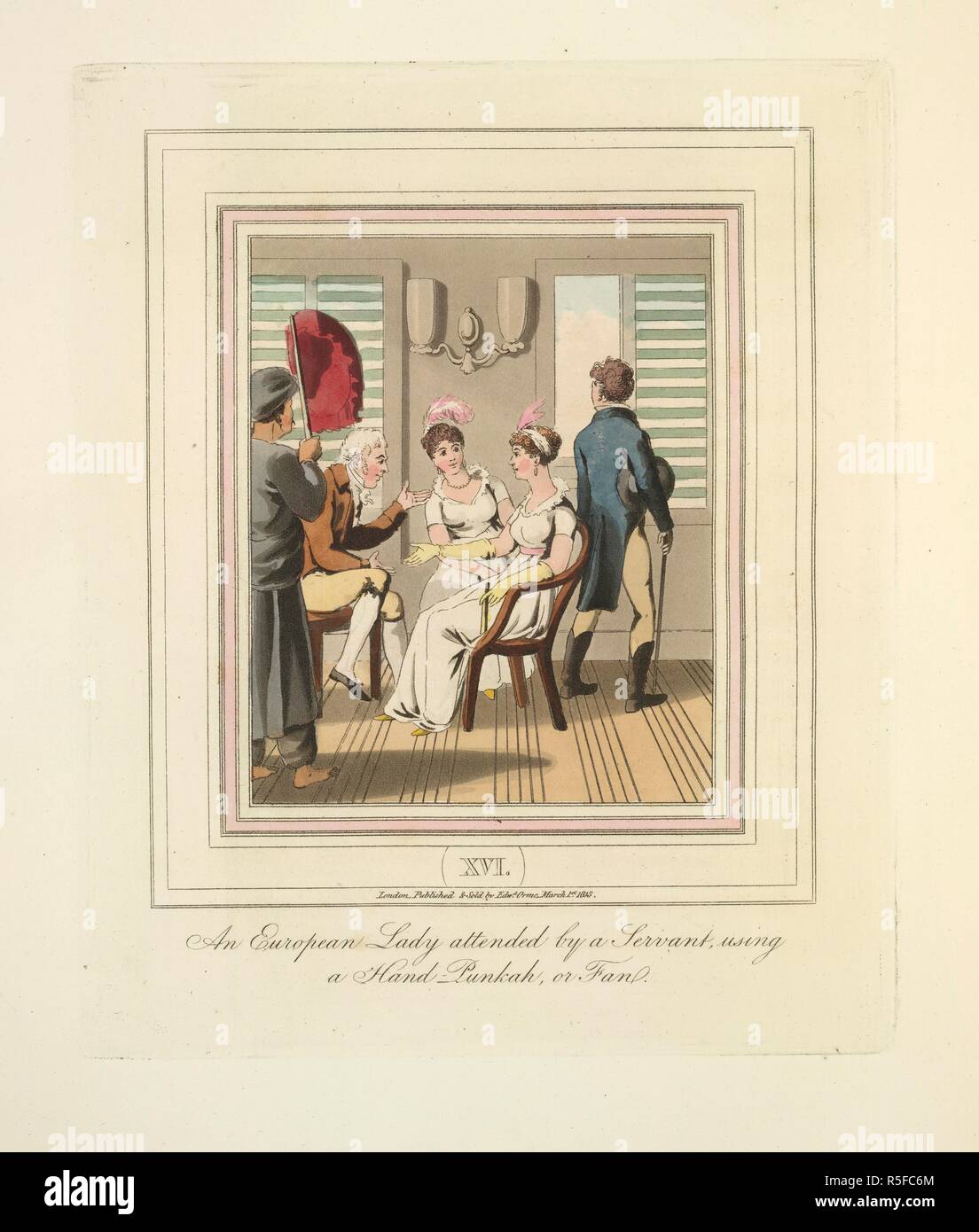 A European lady attended by a servant, using a hand punkah, or, fan ...