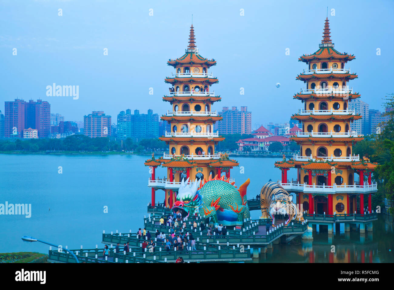 Taiwan, Kaohsiung, Lotus pond, Zig Zag bridge leading to Dragon and ...