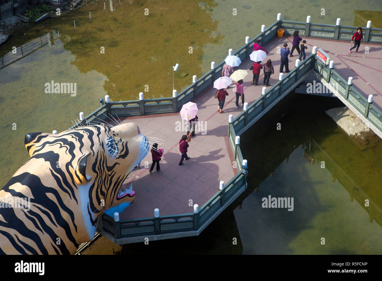 Taiwan, Kaohsiung, Lotus pond, Ciji Temple and Zig Zag bridge leading ...