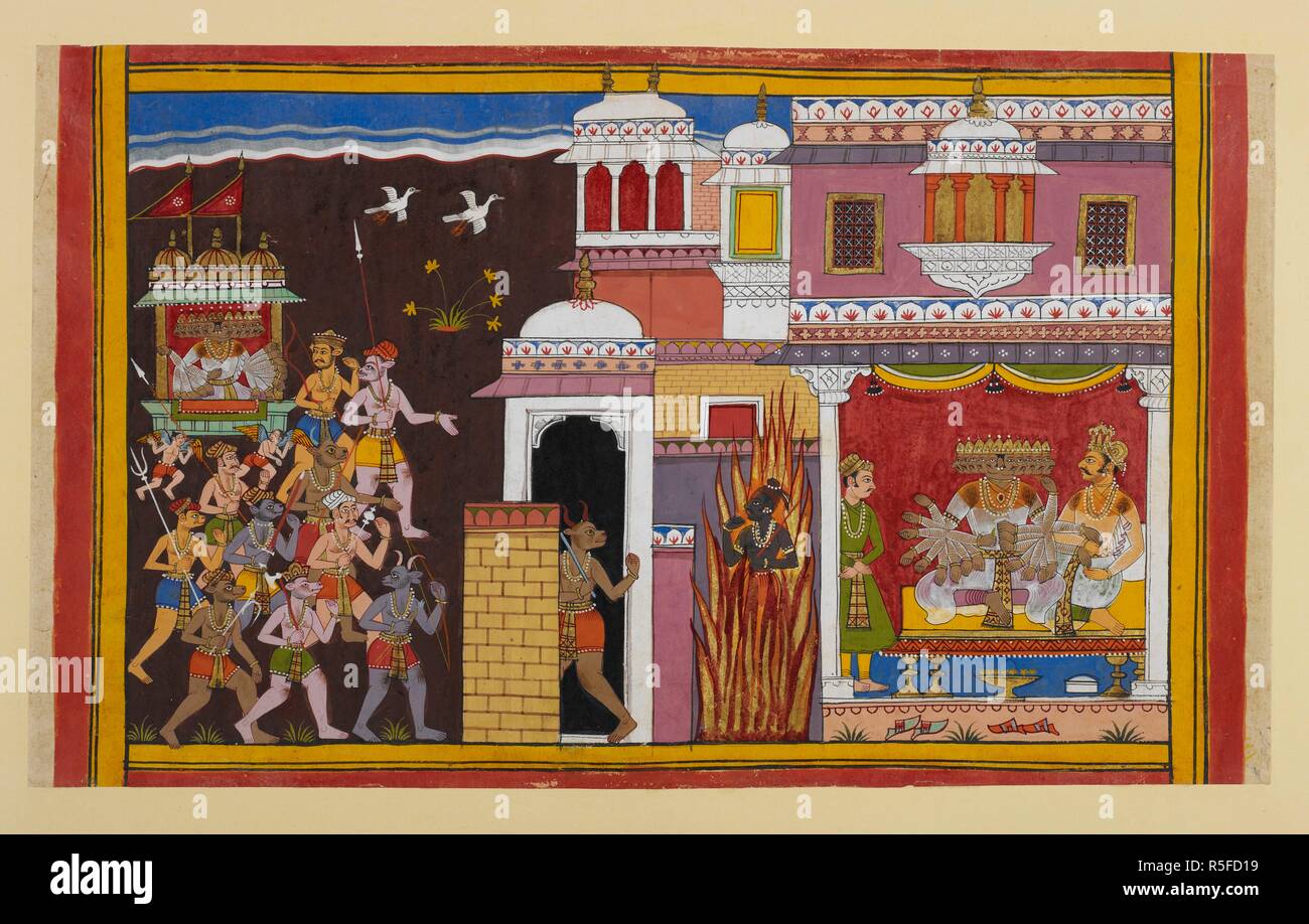 RÄ vaá¹‡a, in the Puá¹£paka chariot, and the rÄ ká¹£asas accompanying ...