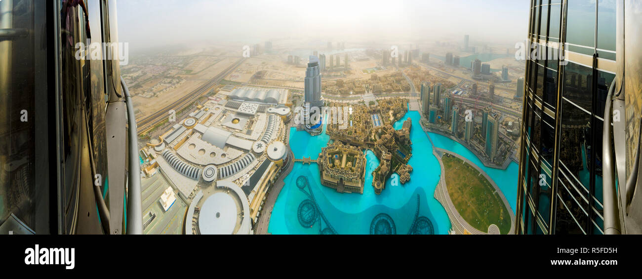 UAE, Dubai, The Address Downtown Hotel and Dubai Mall from Burj Khalifa ...