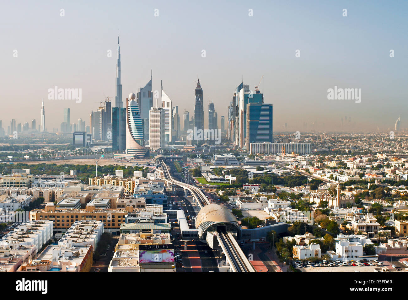 United Arab Emirates, Dubai, elevated view towards Sheikh Zayed Road ...