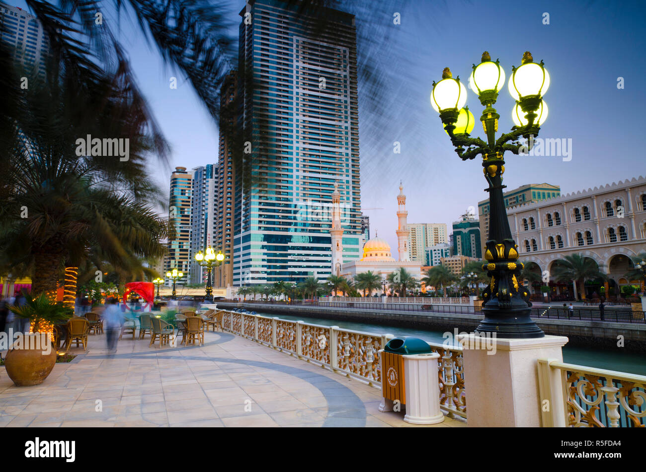United Arab Emirates, Sharjah, Al Qasba Mosque beside Al Qasba Canal ...