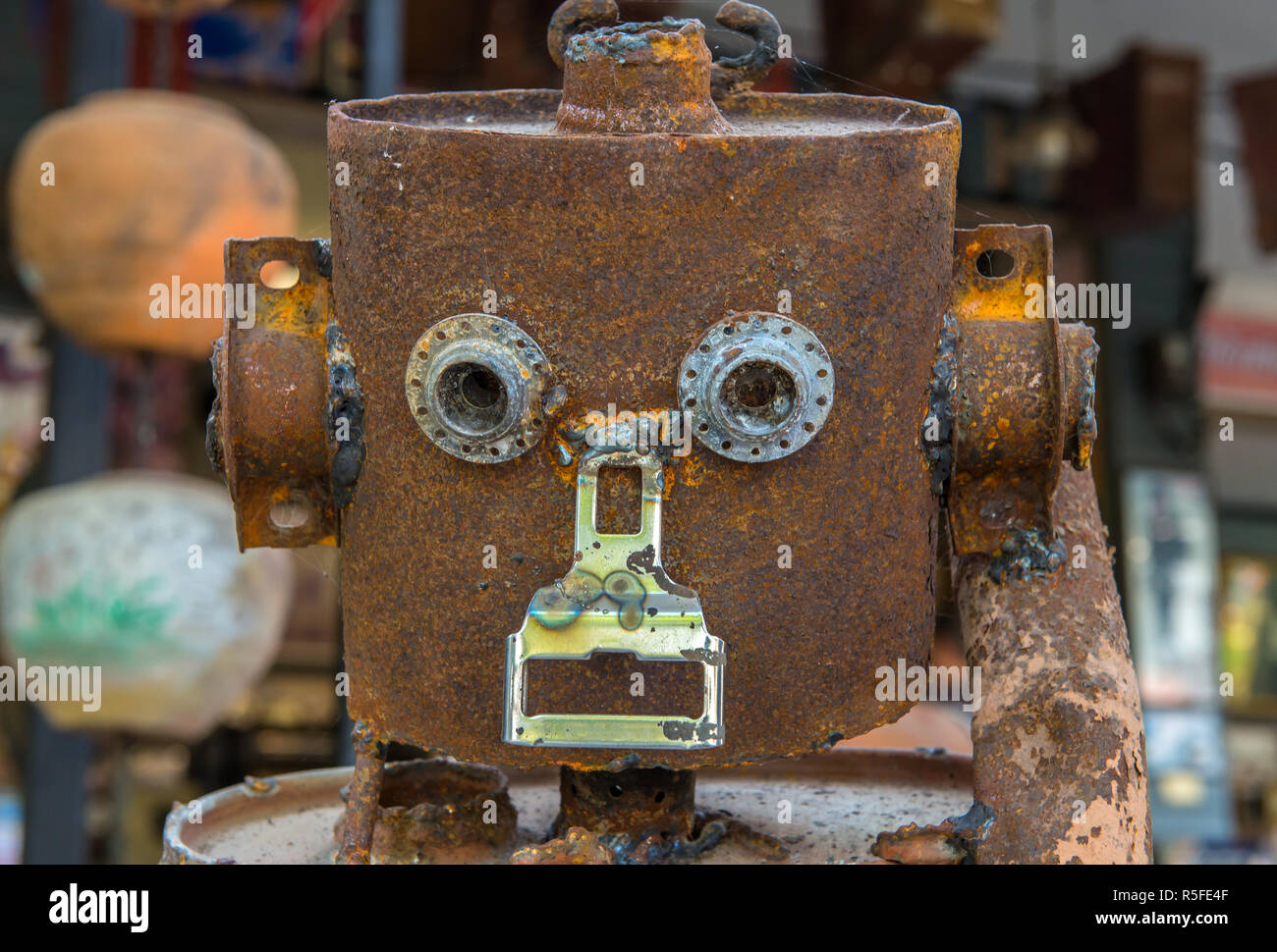 cyborg or robot face made from old steel Stock Photo - Alamy
