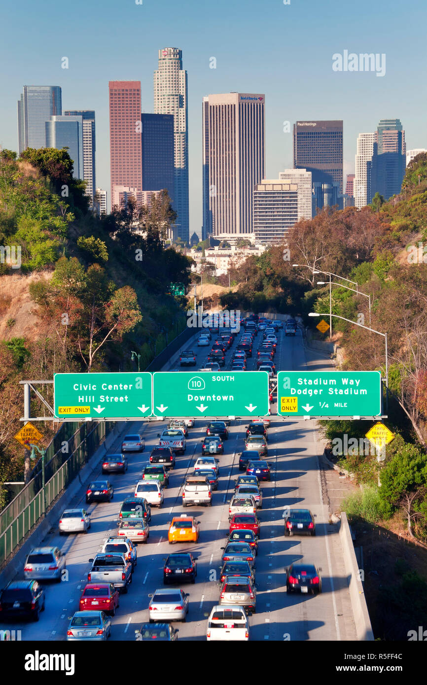 Pasadena Freeway (CA Highway 110) Leading to Downtown Los Angeles ...