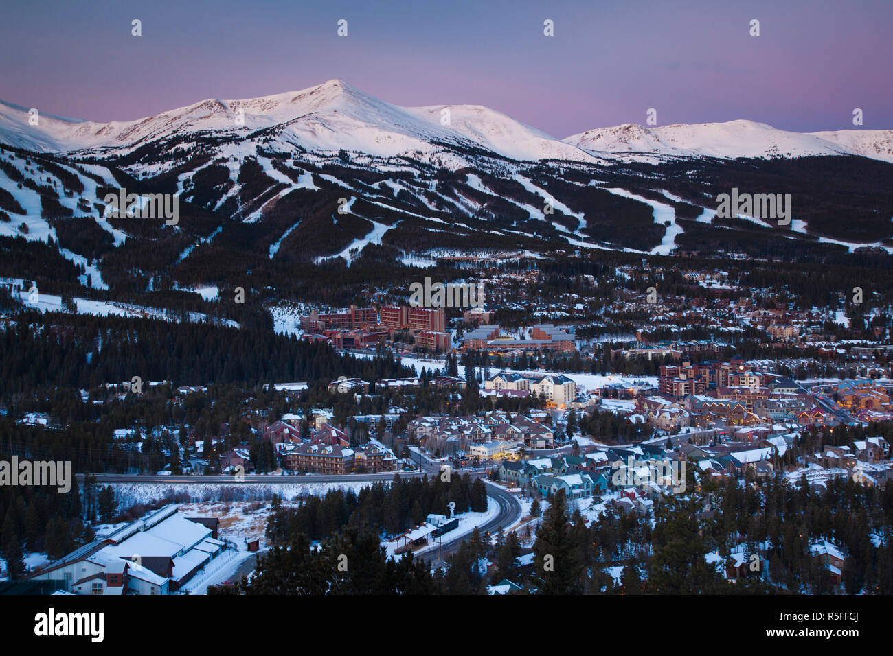 USA, Colorado, Breckenridge, elevated town view from Mount Baldy Stock ...