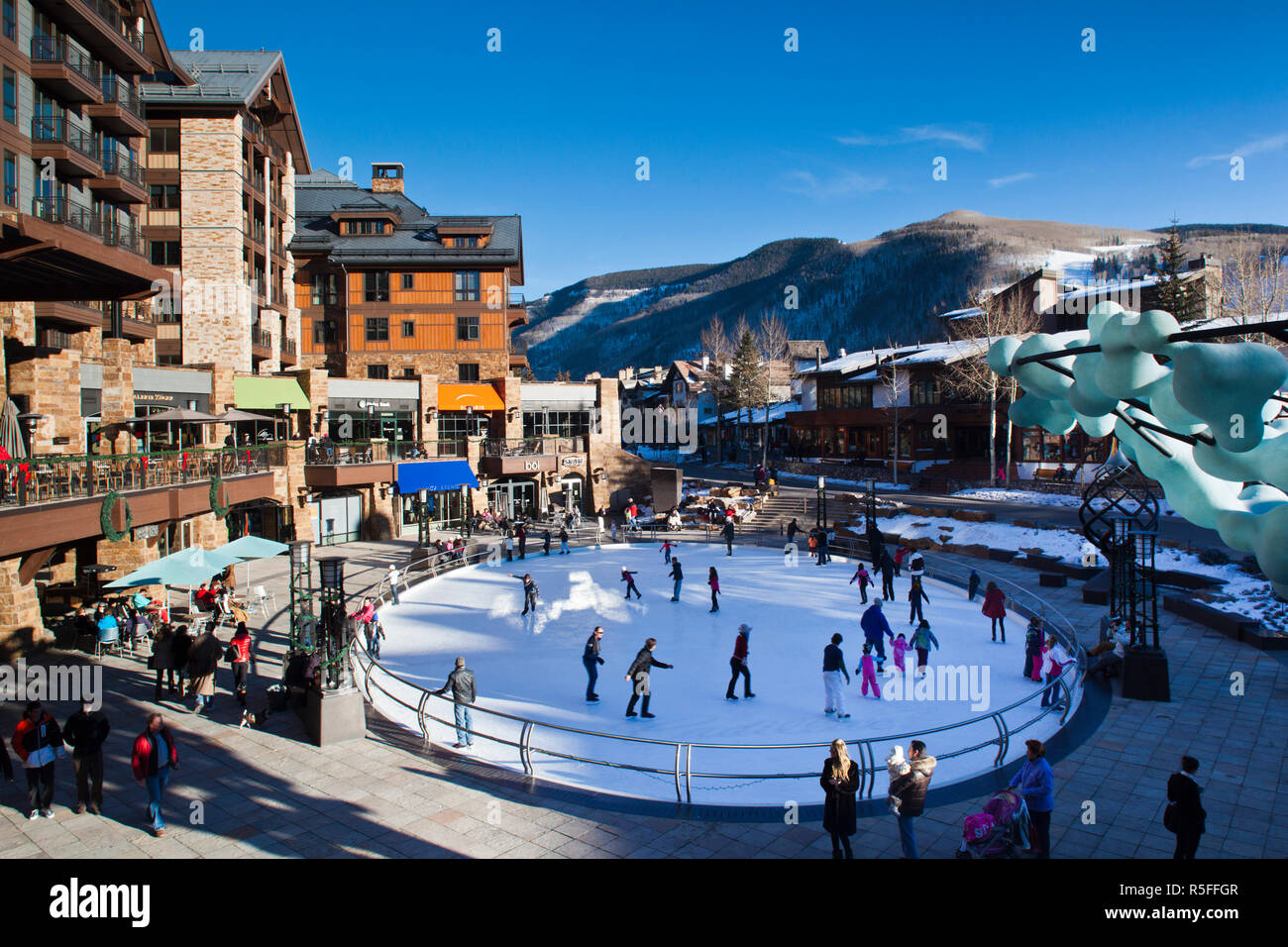 USA, Colorado, Vail, Vail Village Ice Rink at The Lionshead Complex ...