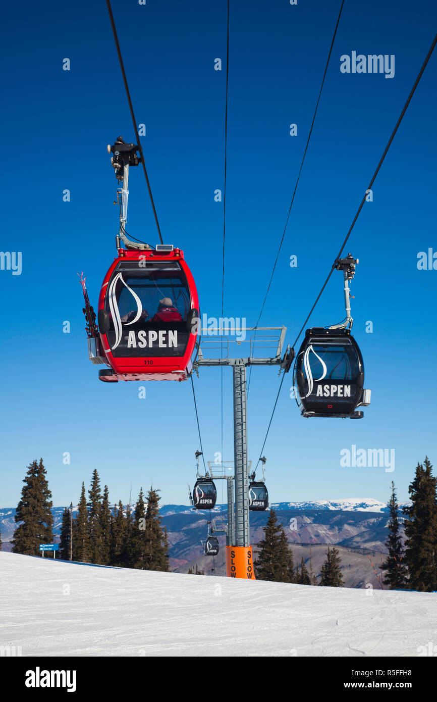 USA, Colorado, Aspen, Aspen Mountain Ski Area, Silver Queen Gondola ...