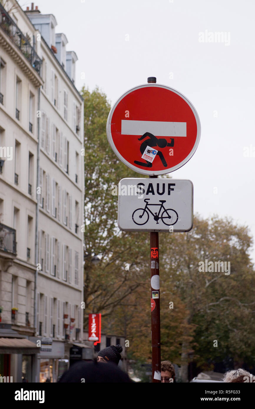 Road sign with a sense of humor in Paris, France Stock Photo - Alamy