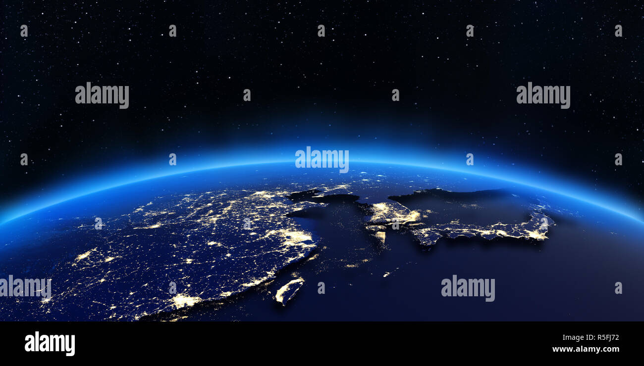 Night globe city light map asia east hi-res stock photography and ...