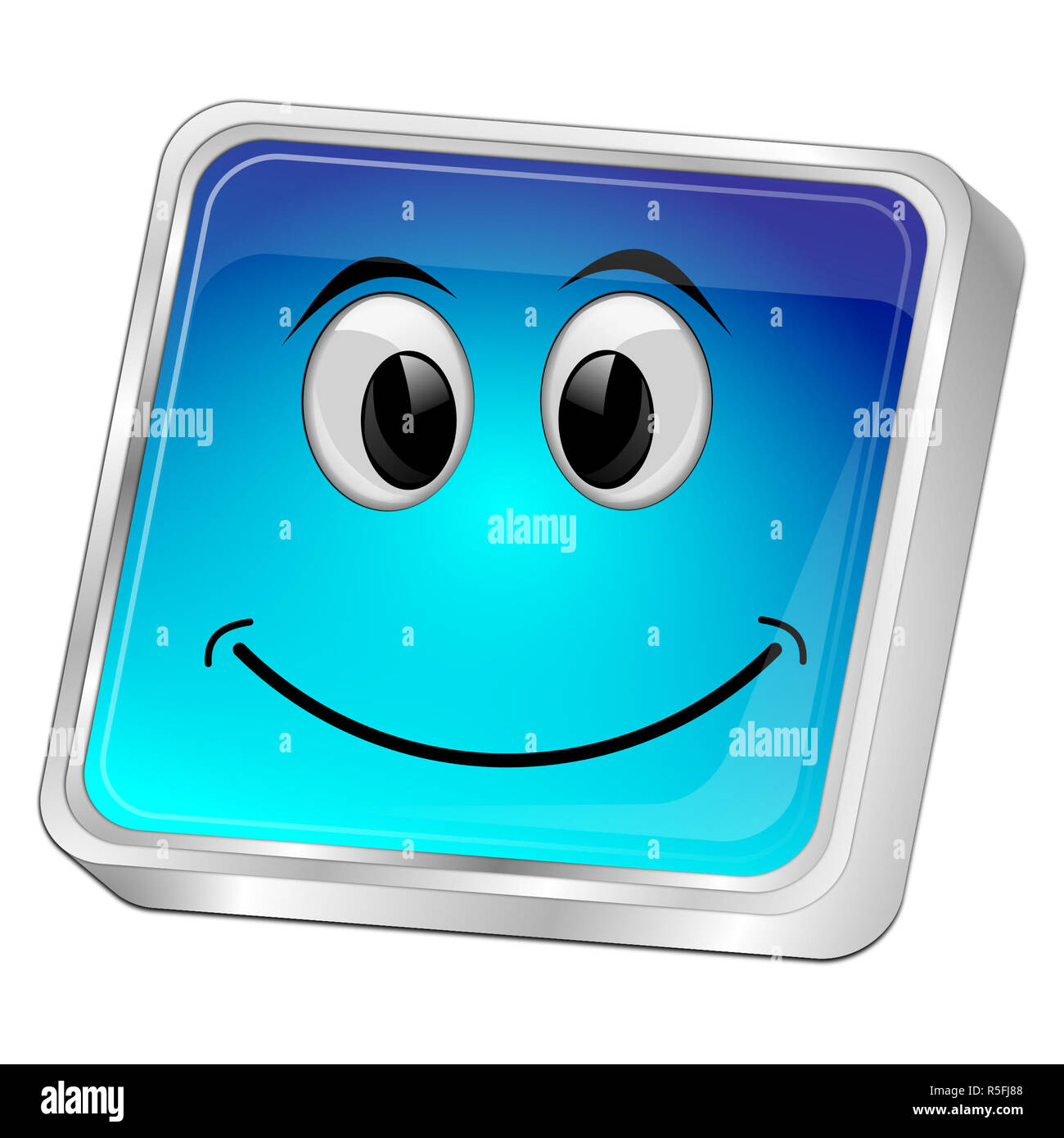 glossy blue Button with smiling face - 3D illustration Stock Photo - Alamy