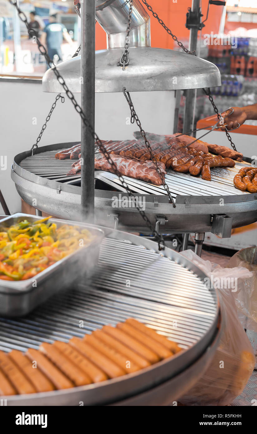 Street food. Meat on barbecue Stock Photo - Alamy