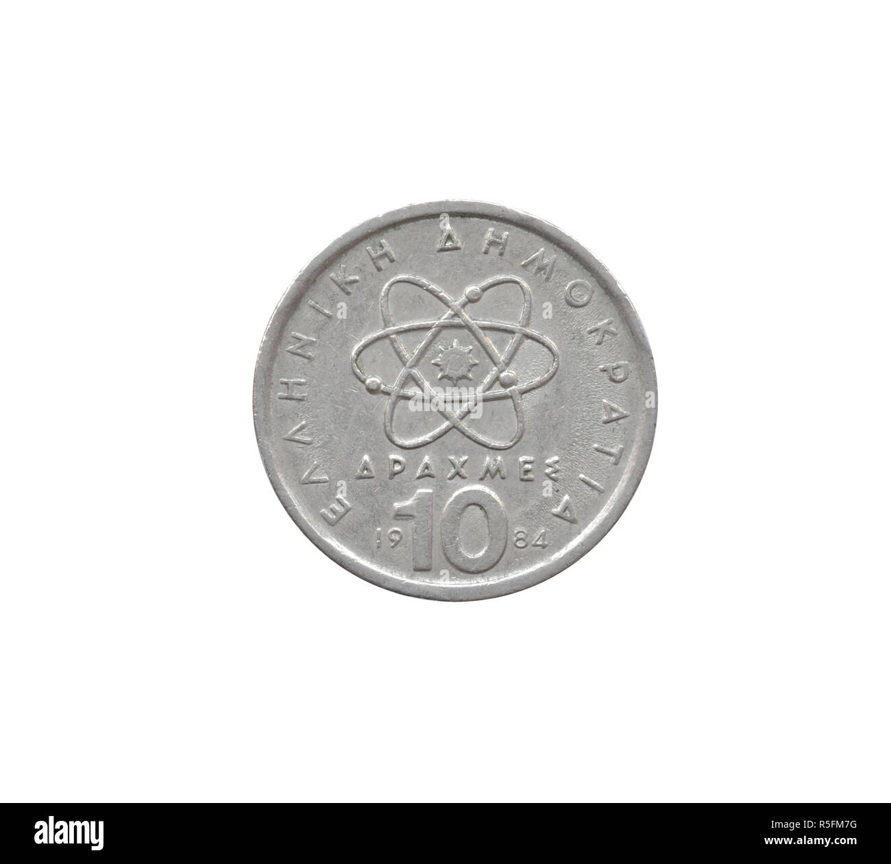 Reverse of 10 Drachma coin that shows Atom Stock Photo - Alamy