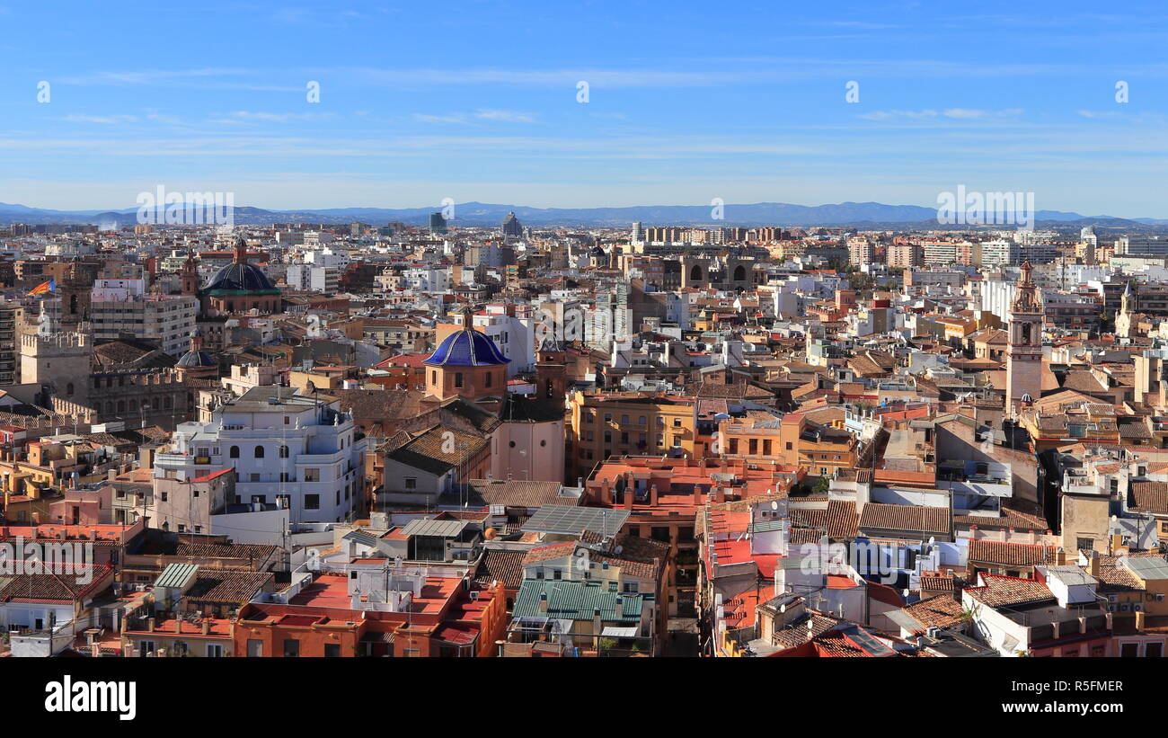 VALENCIA, SPAIN - NOVEMBER 27, 2018: Panoramic aerial view over the ...