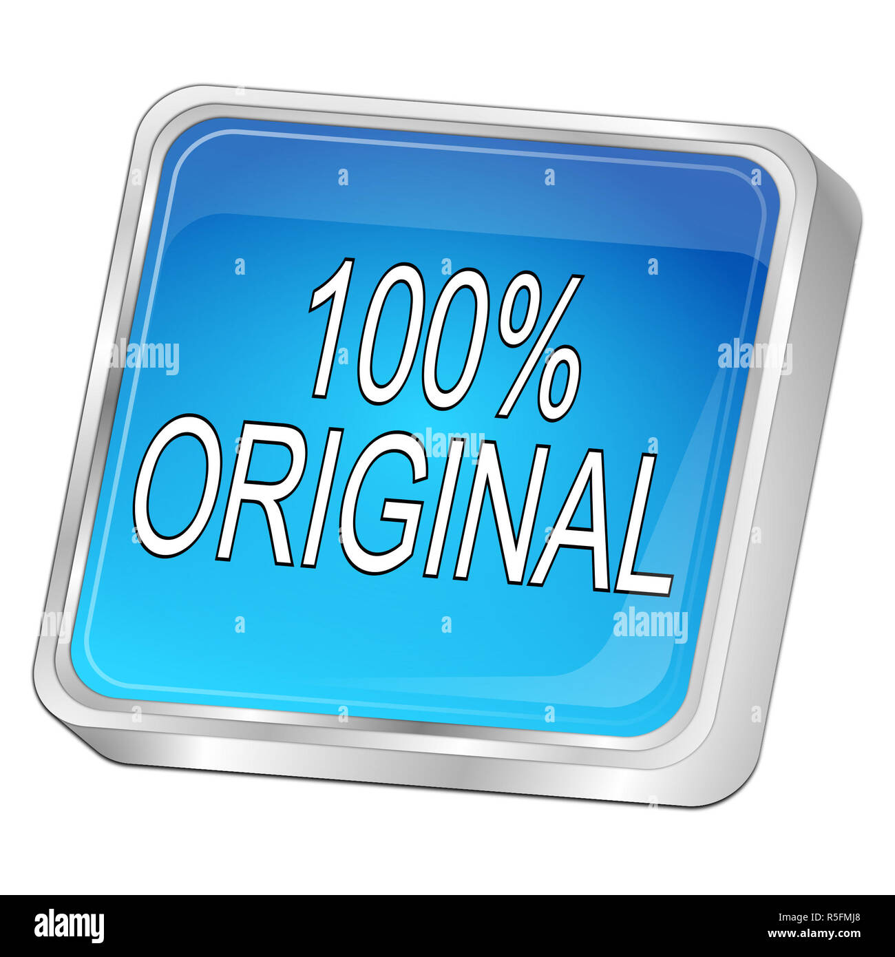 glossy blue 100% Original button - 3D illustration Stock Photo - Alamy