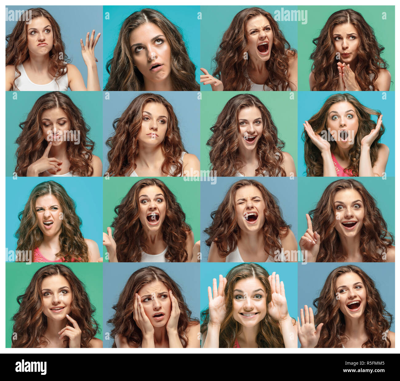The young woman's portrait with different emotions Stock Photo - Alamy