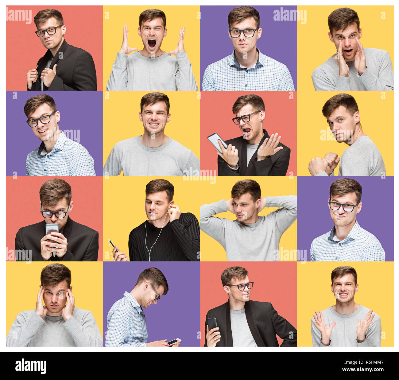 Set of young man's portraits with different emotions Stock Photo - Alamy