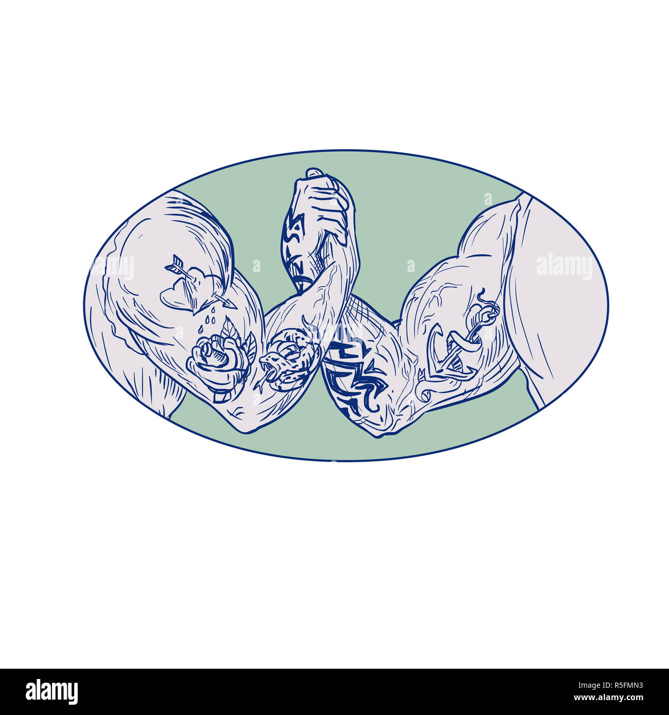 Tattooed Arms Fists Locked in Handshake Drawing Stock Photo - Alamy