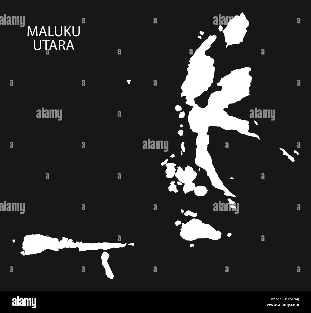 Maluku Utara Indonesia map black inverted silhouette illustration shape ...