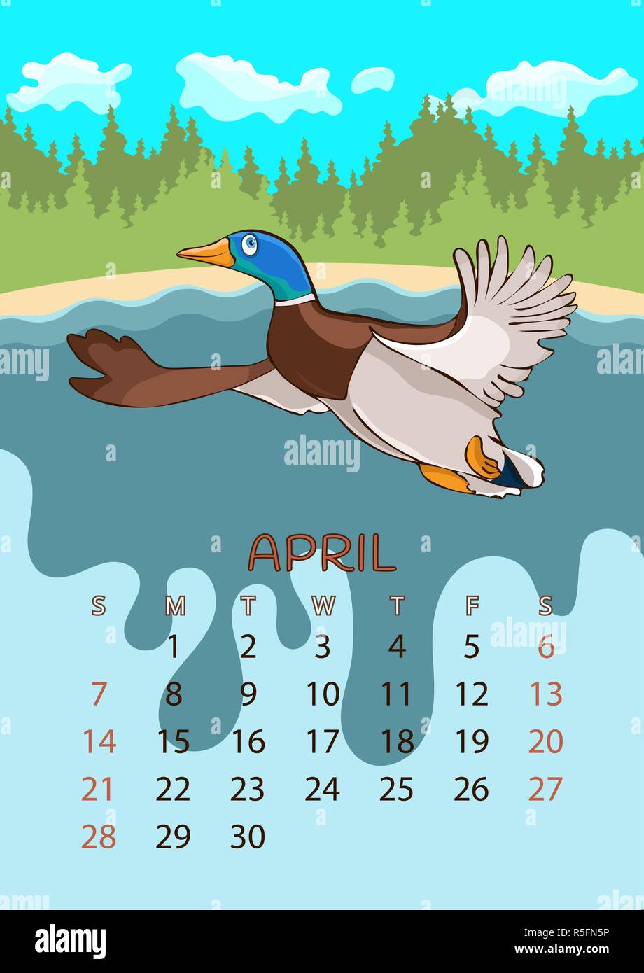 Calendar for 2019 with cartoon funny animals, hand drawing, vector ...