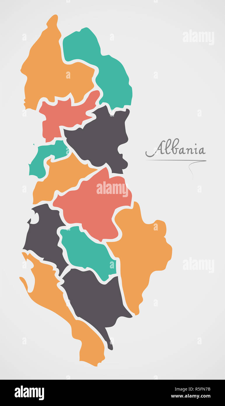 Albania Map with states and modern round shapes Stock Photo - Alamy