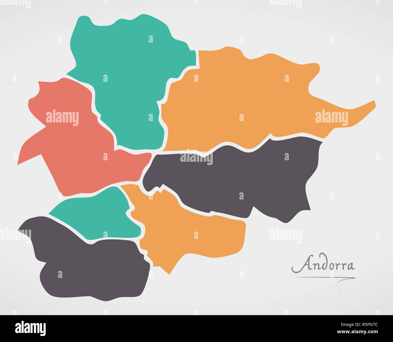 Andorra Map with states and modern round shapes Stock Photo - Alamy