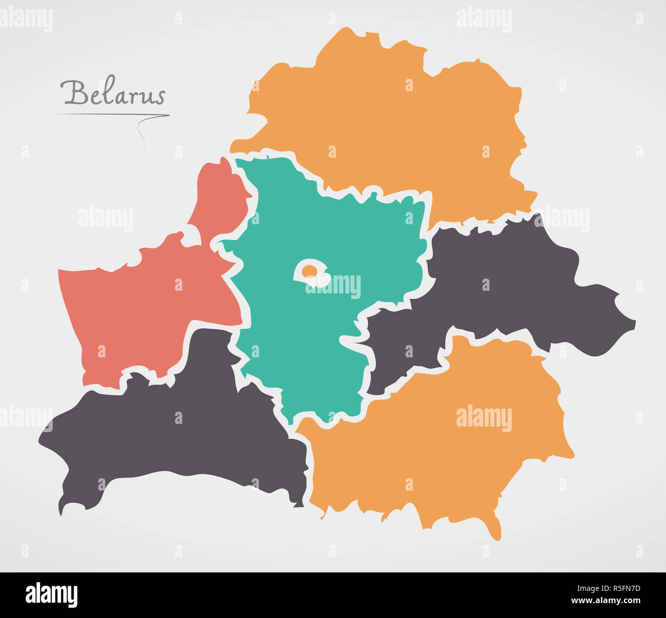 Belarus Map with states and modern round shapes Stock Photo - Alamy