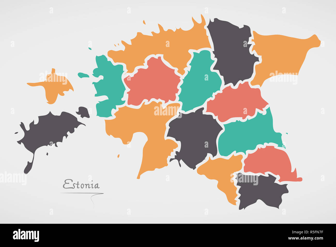 Estonia Map with states and modern round shapes Stock Photo - Alamy