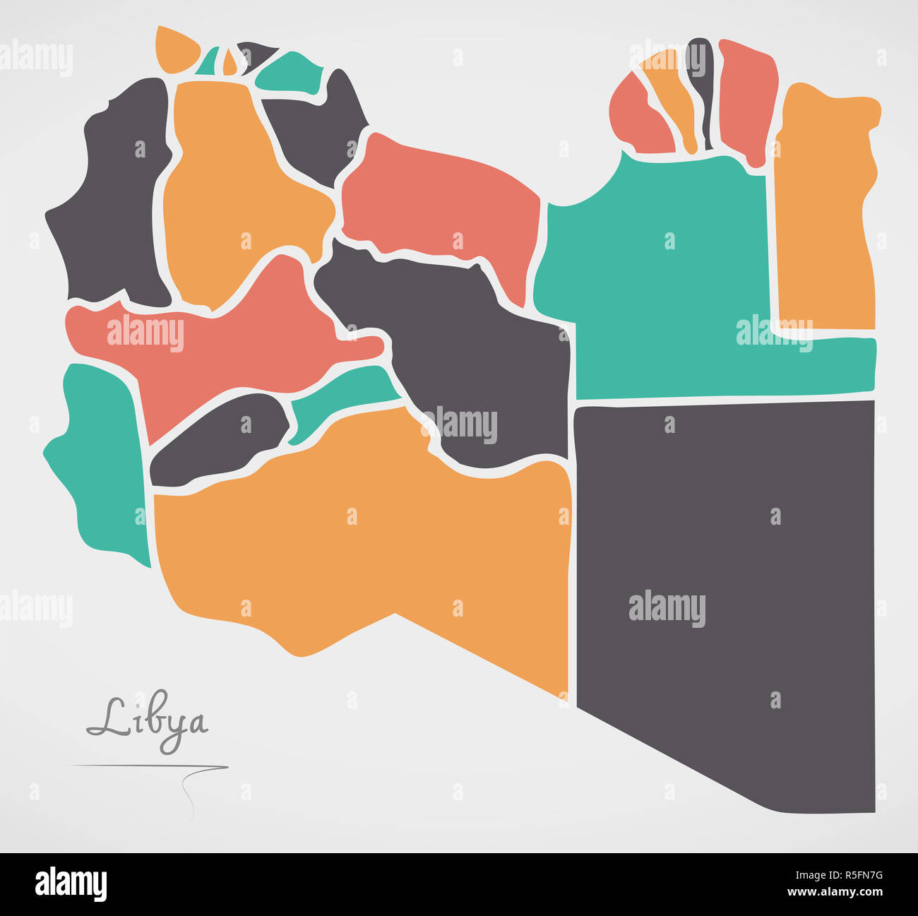 Libya Map with states and modern round shapes Stock Photo - Alamy