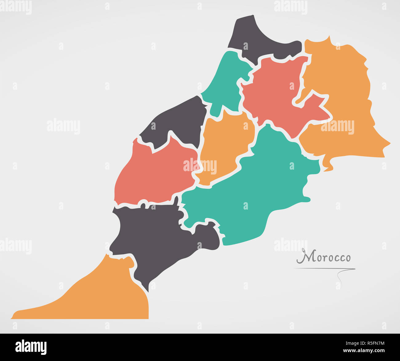 Morocco Map with states and modern round shapes Stock Photo - Alamy