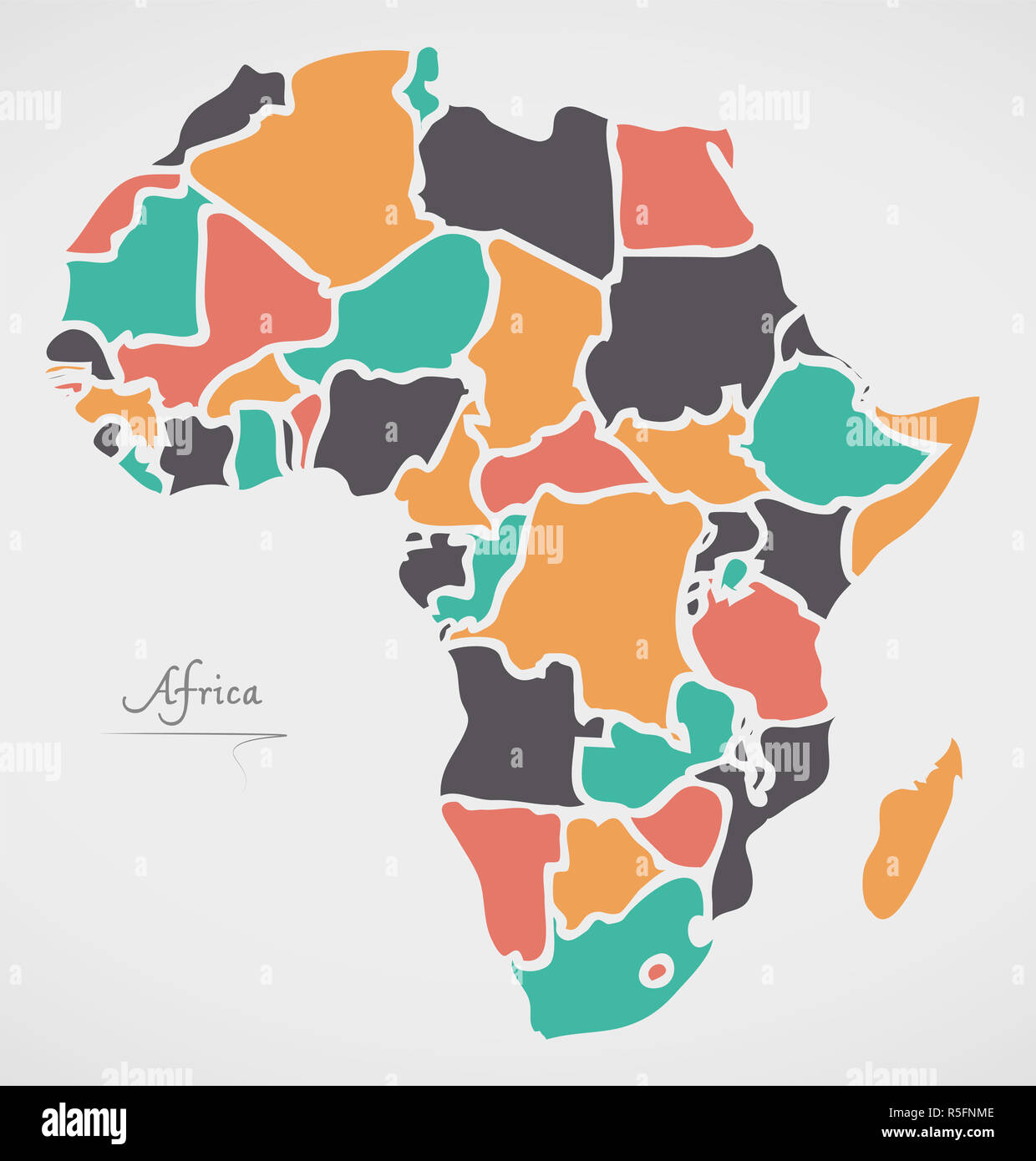 Africa Continent Map with states and modern round shapes Stock Photo ...