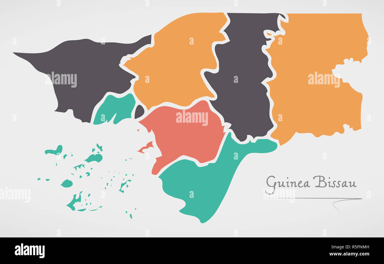 Guinea Bissau Map with states and modern round shapes Stock Photo - Alamy