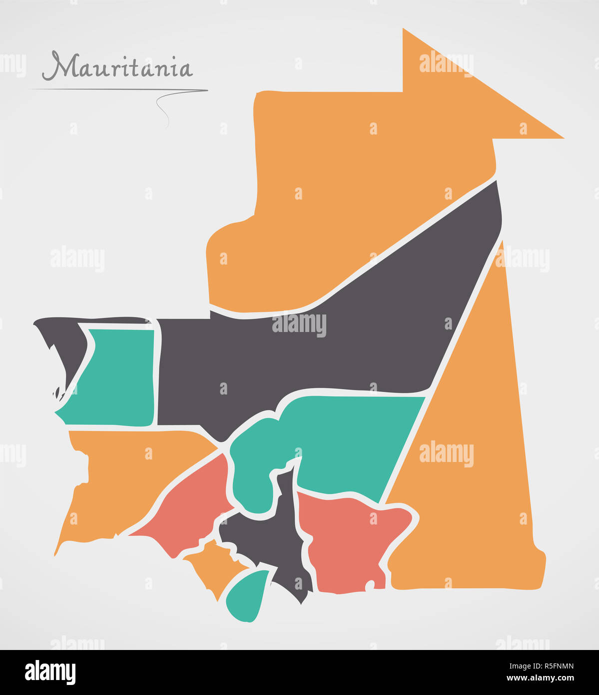 Mauritania Map with states and modern round shapes Stock Photo - Alamy