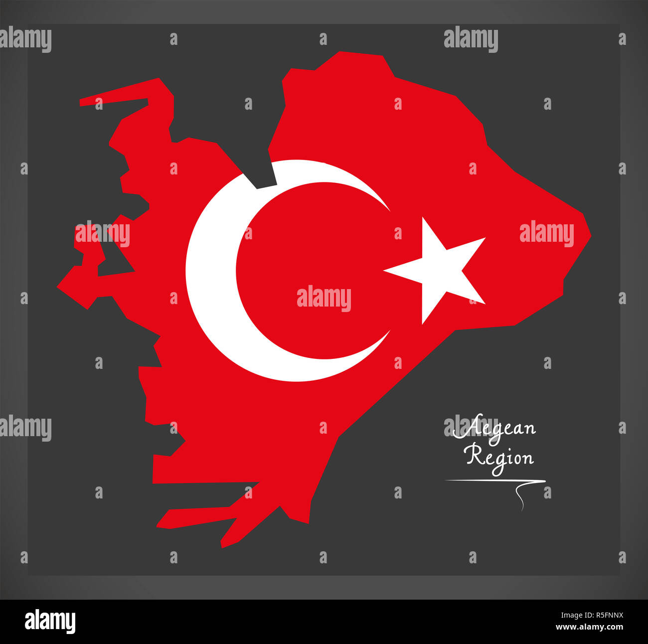 Aegean Region Turkey map with Turkish national flag illustration Stock ...
