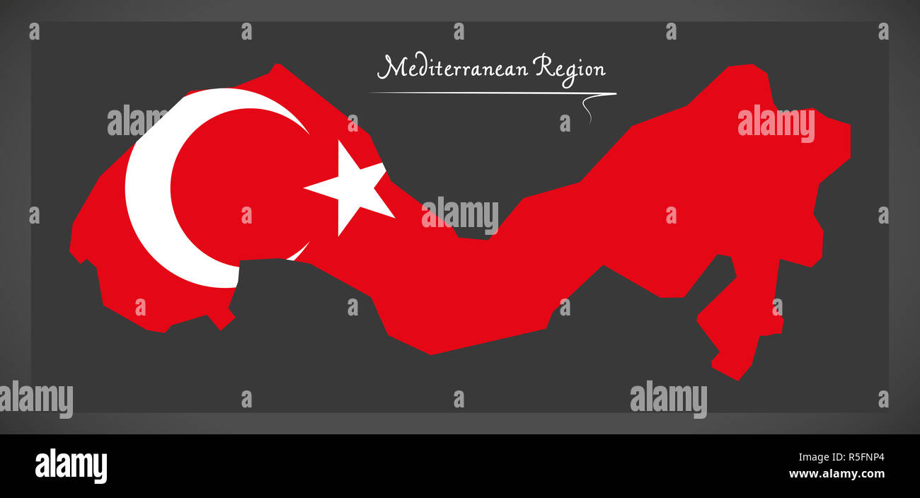 Mediterranean Region Turkey map with Turkish national flag illustration ...