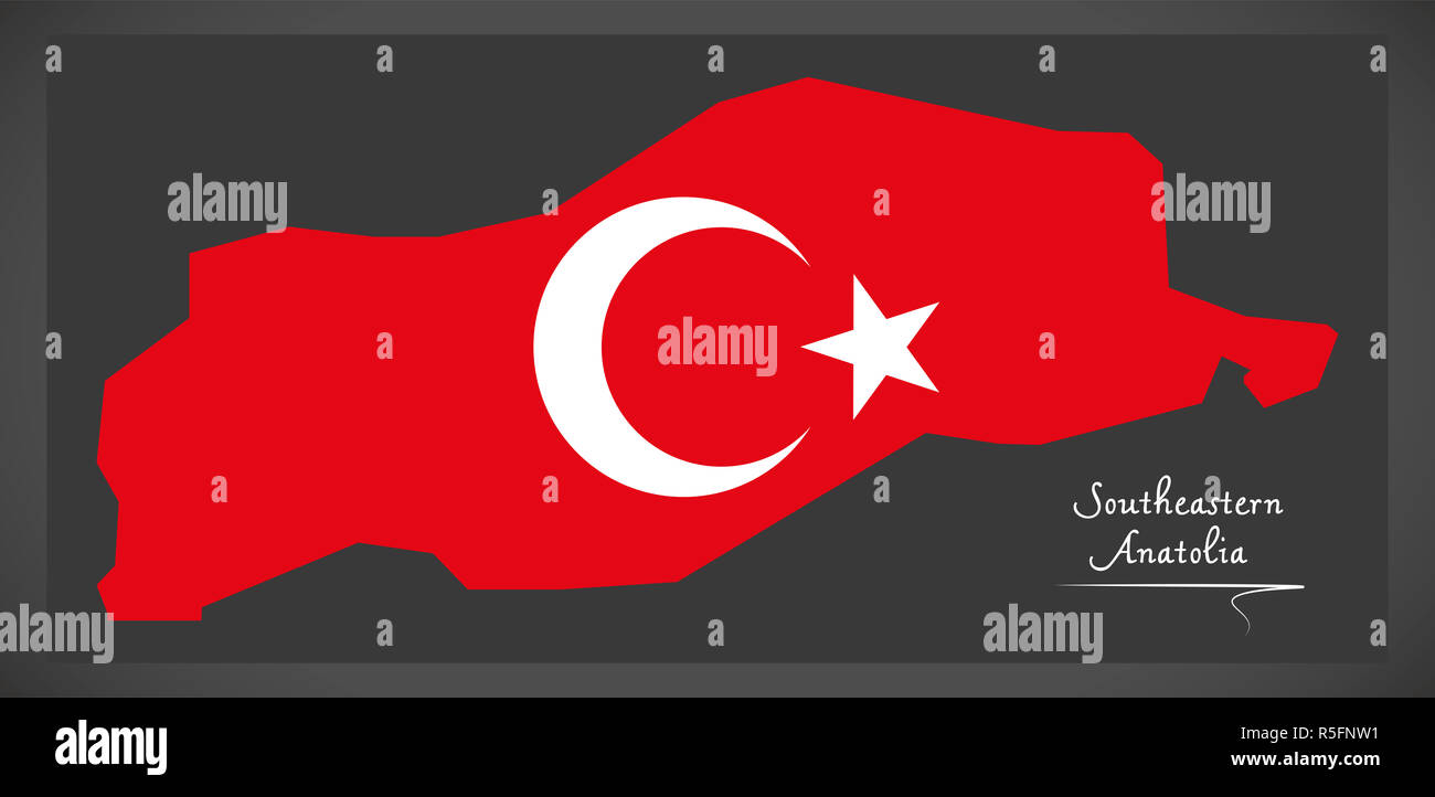 Southeastern Anatolia Turkey map with Turkish national flag ...