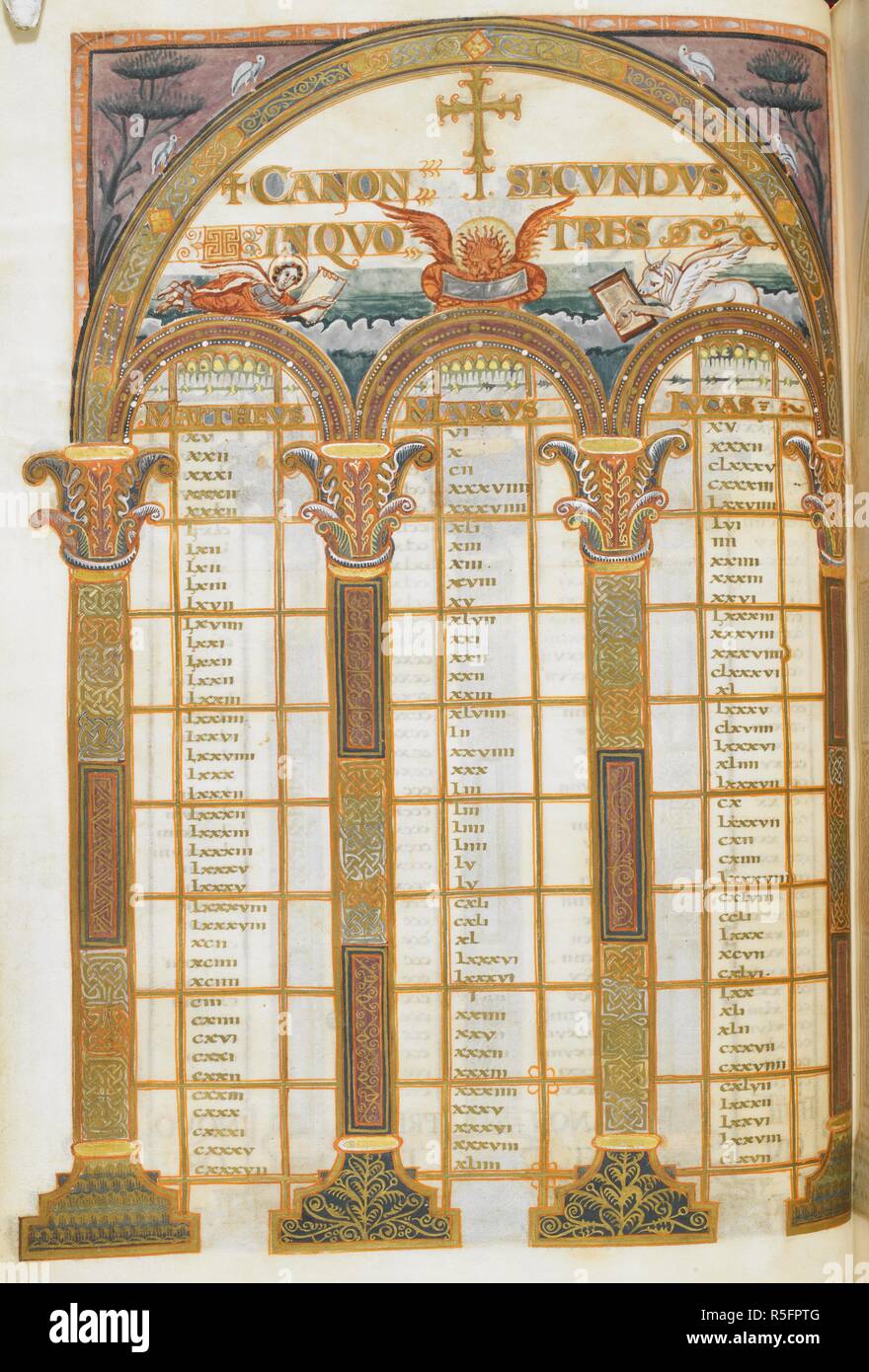 Canon table with decorated columnettes. . Harley Golden Gospels. Four ...