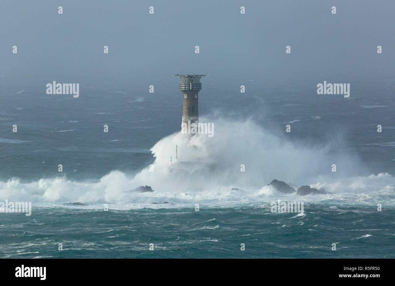 The Longships Lighthouse being hit by Storm Diana off Lands End ...