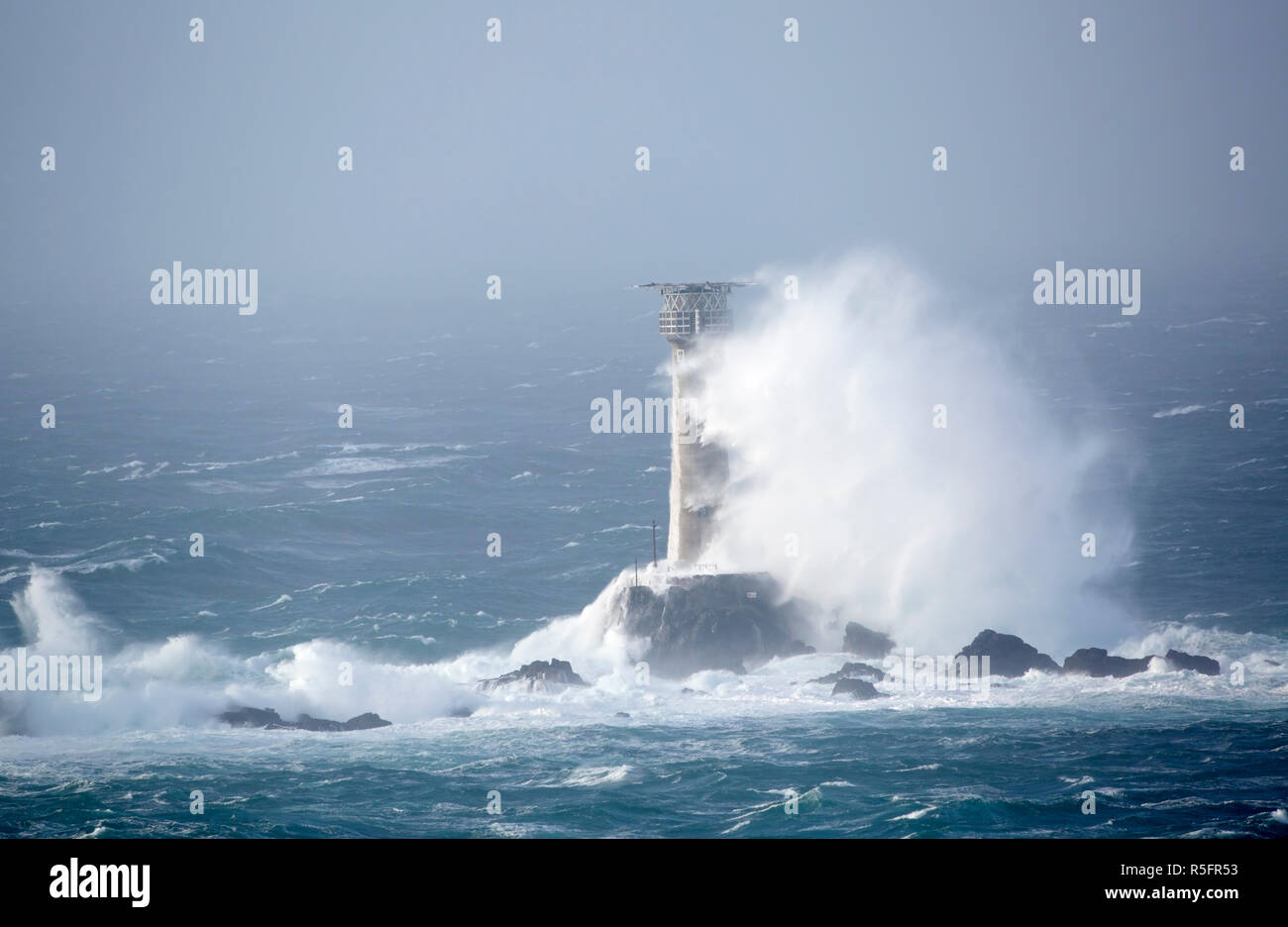 Storm Diana hitting the Longships Lighthouse off Lands End Cornwall ...