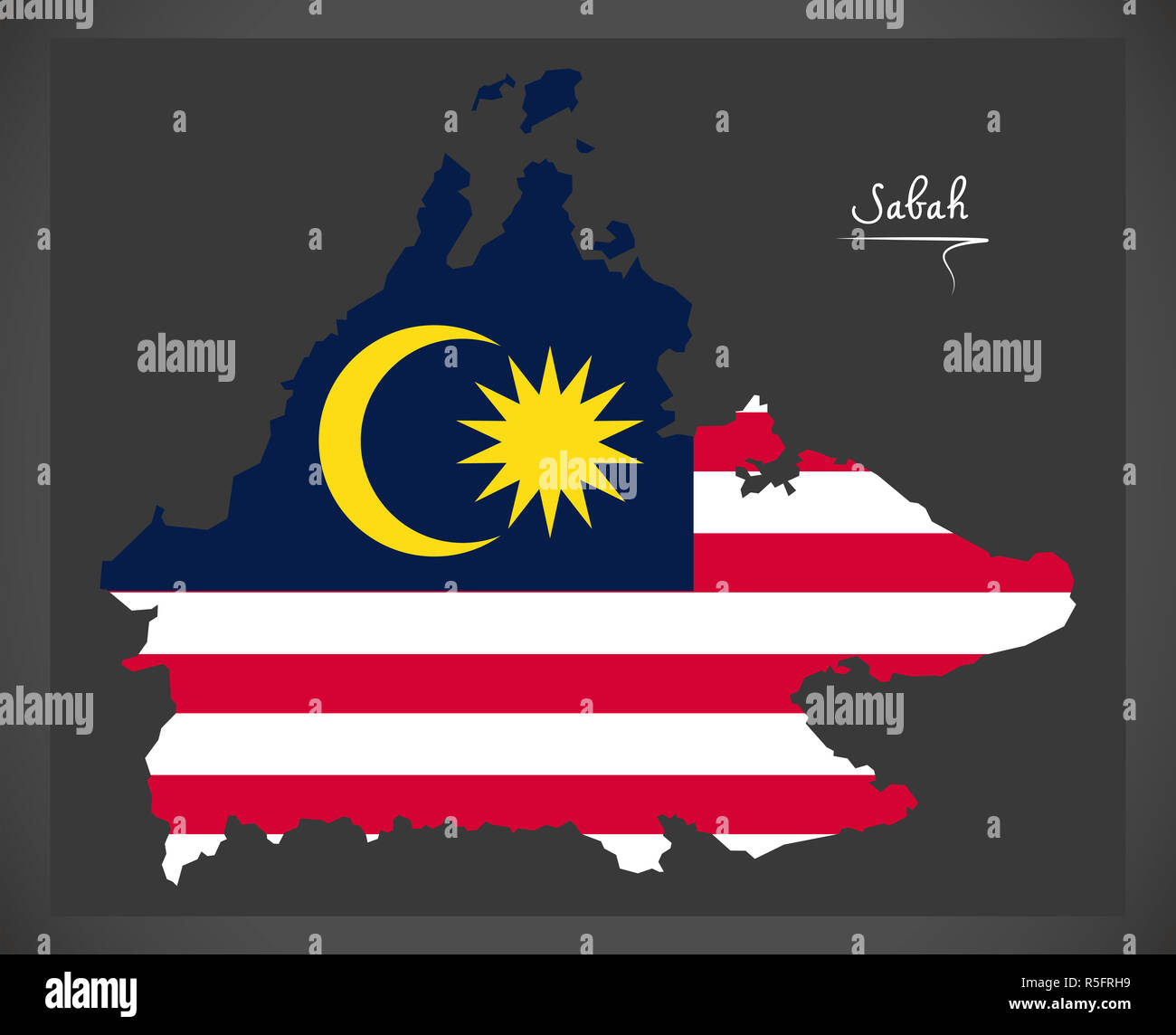 Sabah Malaysia map with Malaysian national flag illustration Stock ...