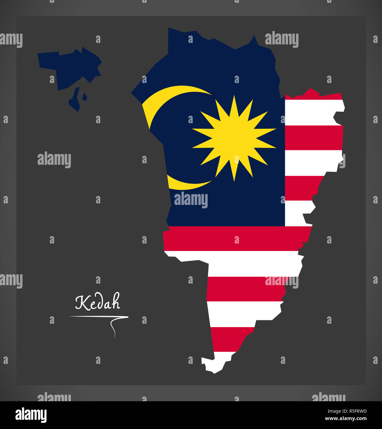 Kedah Malaysia map with Malaysian national flag illustration Stock ...