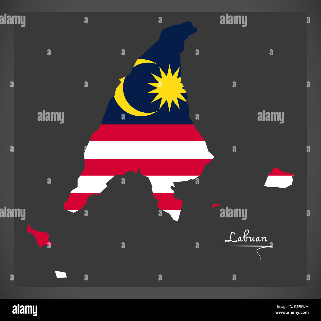 Labuan Malaysia map with Malaysian national flag illustration Stock ...