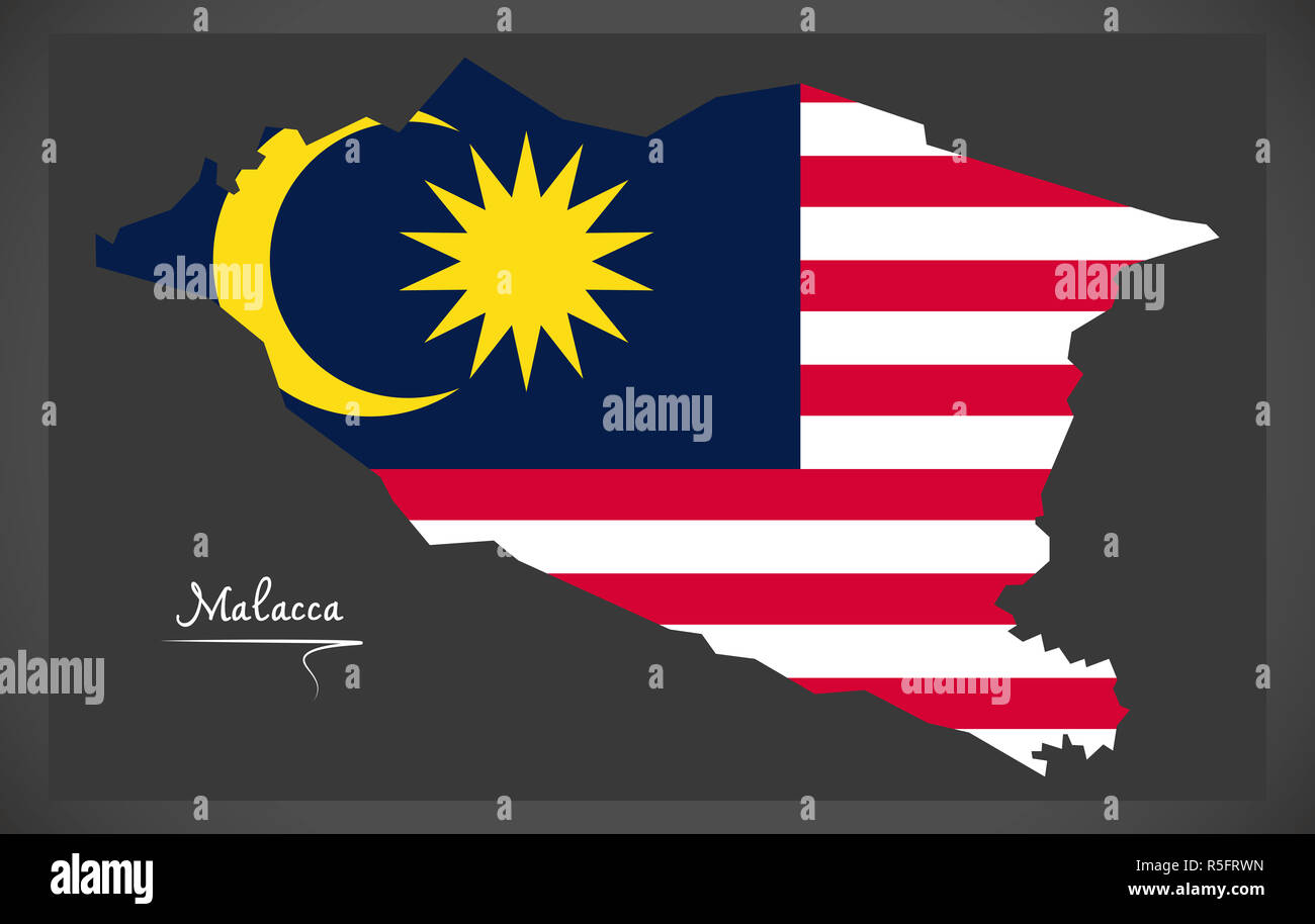 Malacca Malaysia map with Malaysian national flag illustration Stock ...