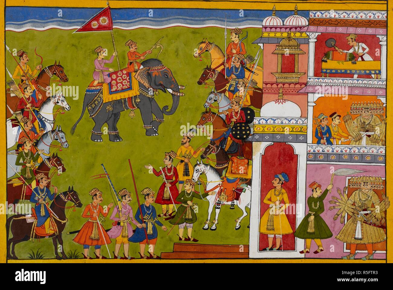 A messenger sent by Vaisravana can be seen riding an elephant and ...