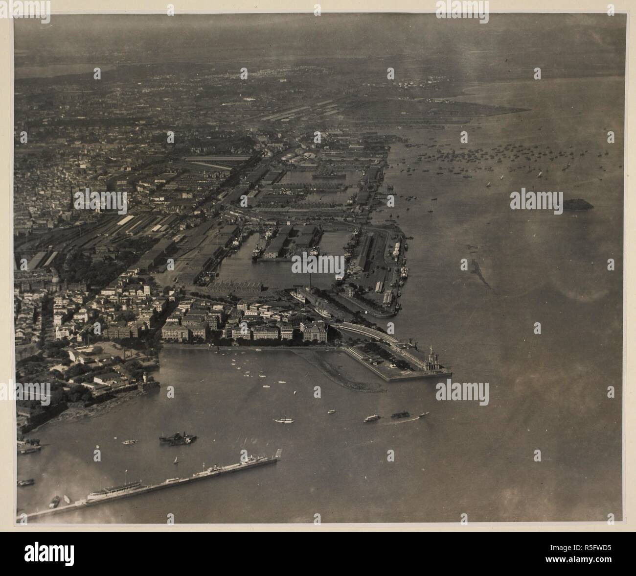 An aerial view of Ballard Pier and Docks, Bombay, looking northwards ...