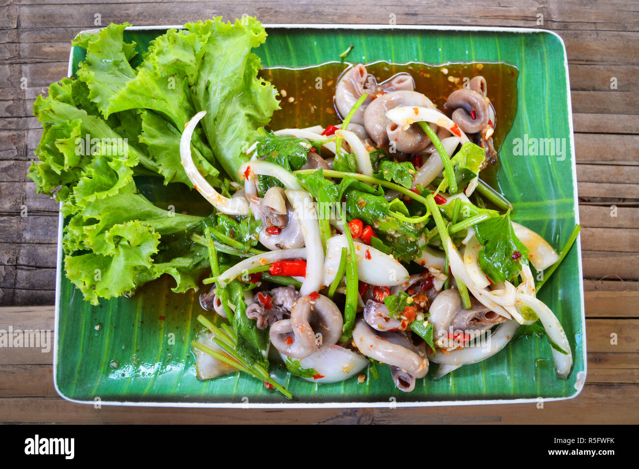 spicy salad chitterlings entrails pork / intestines part of pork Stock ...