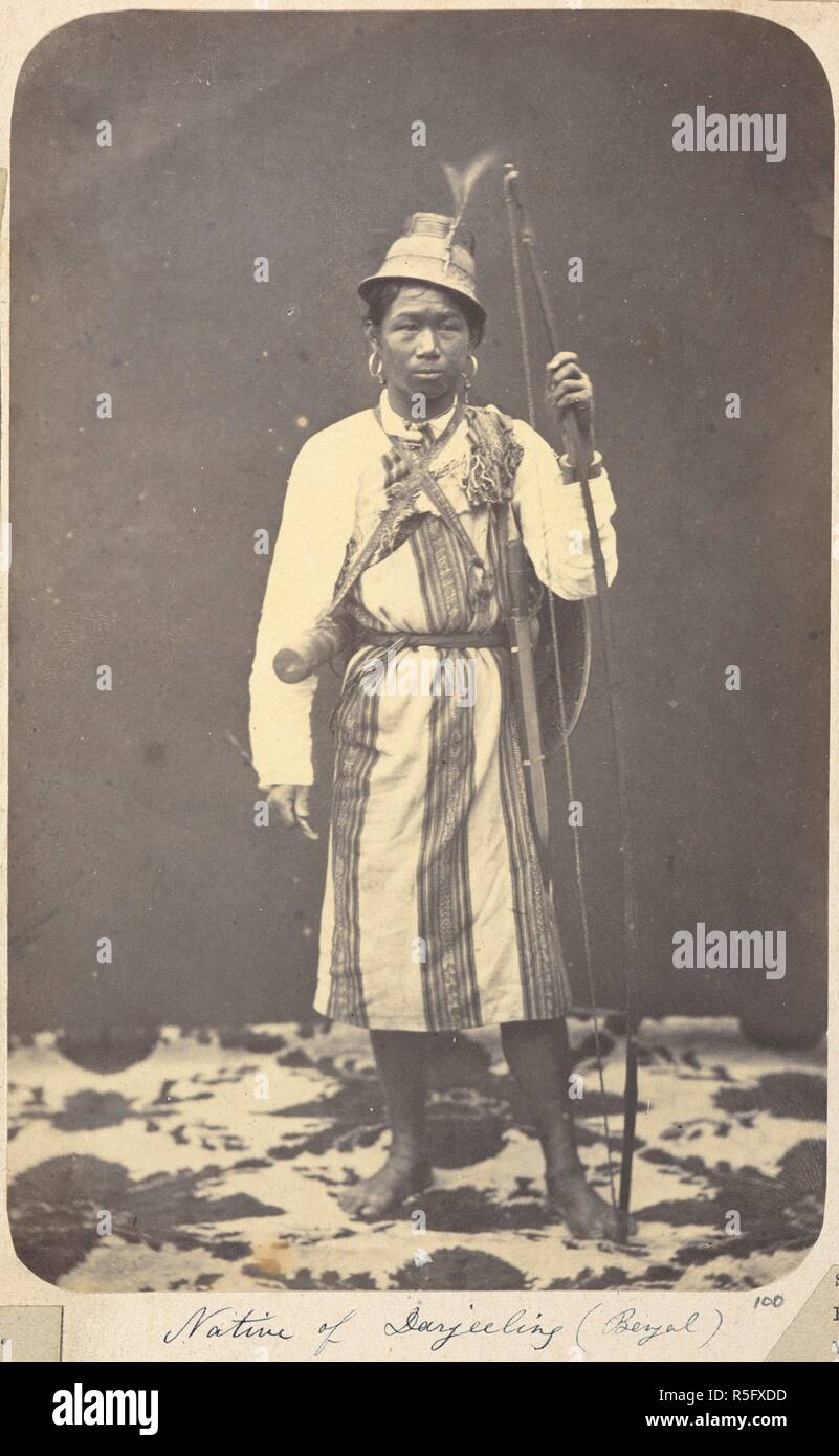 Native of Darjeeling (Bengal). A portrait of a man holding a bow and ...